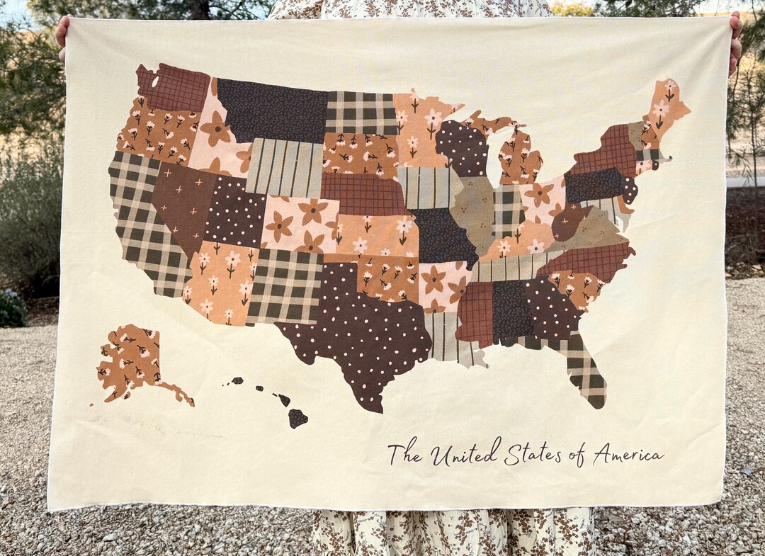USA Map Tapestry, Sustainable Organic Cotton, United States of America ...