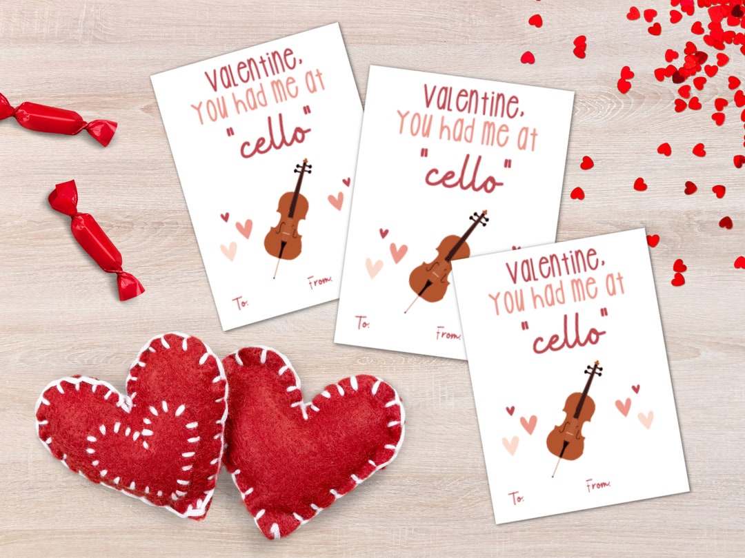 Printable Cello Valentines Card | Printable Card | Instant Download ...