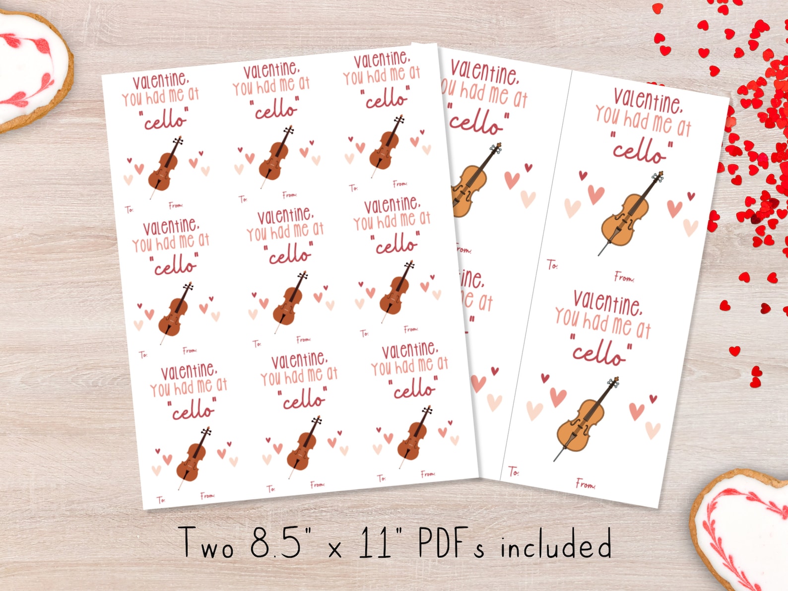 Printable Cello Valentines Card | Printable Card | Instant Download ...