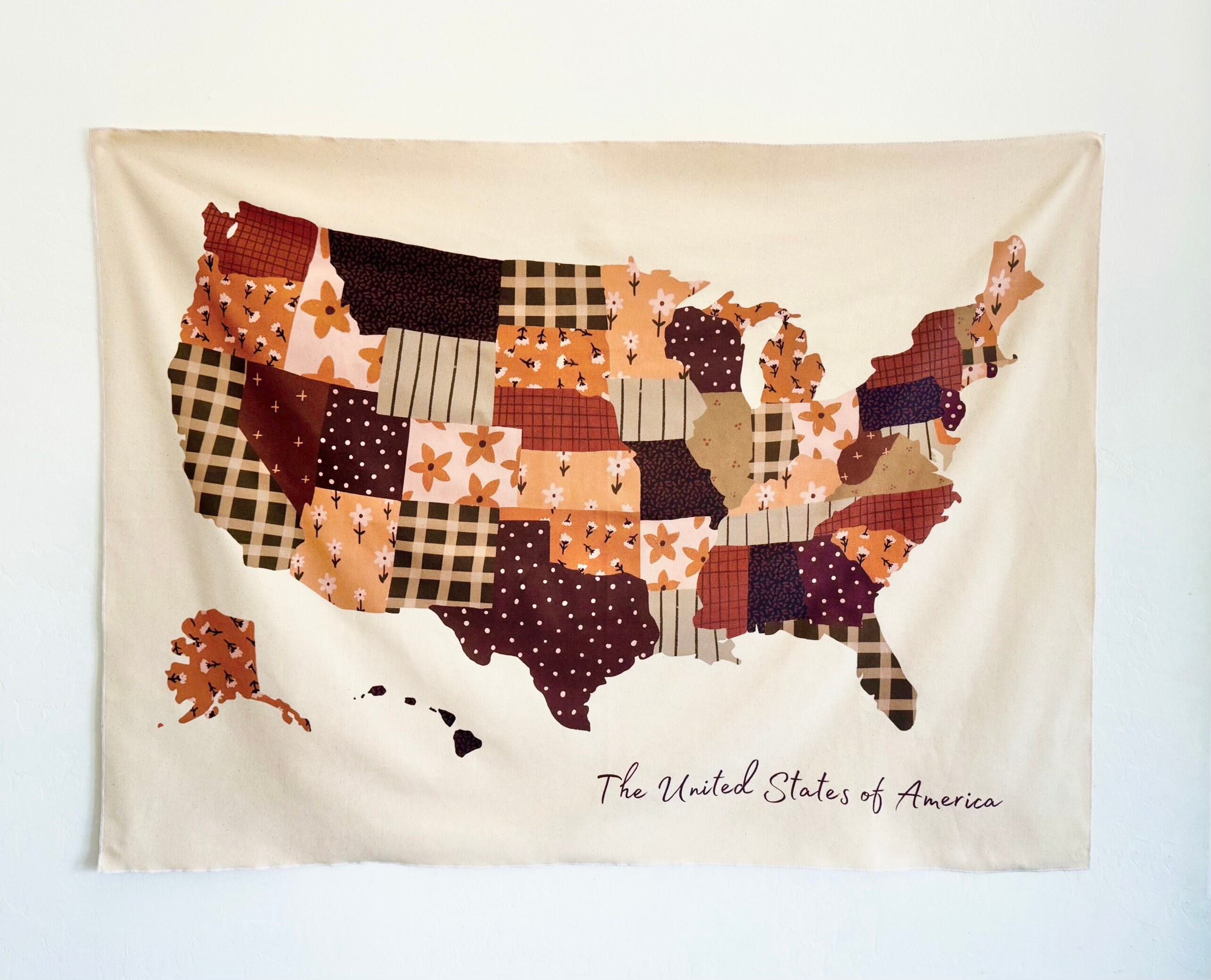 USA Map Tapestry, Sustainable Organic Cotton, United States of America ...