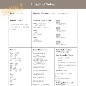 Hospital Notes Template - Etsy