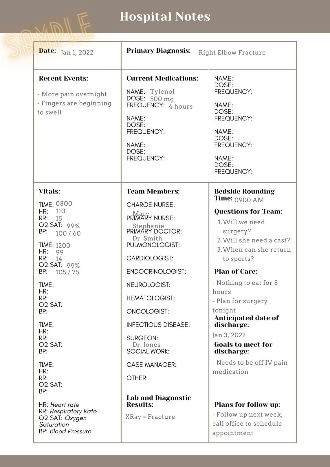 Hospital Notes Template - Etsy