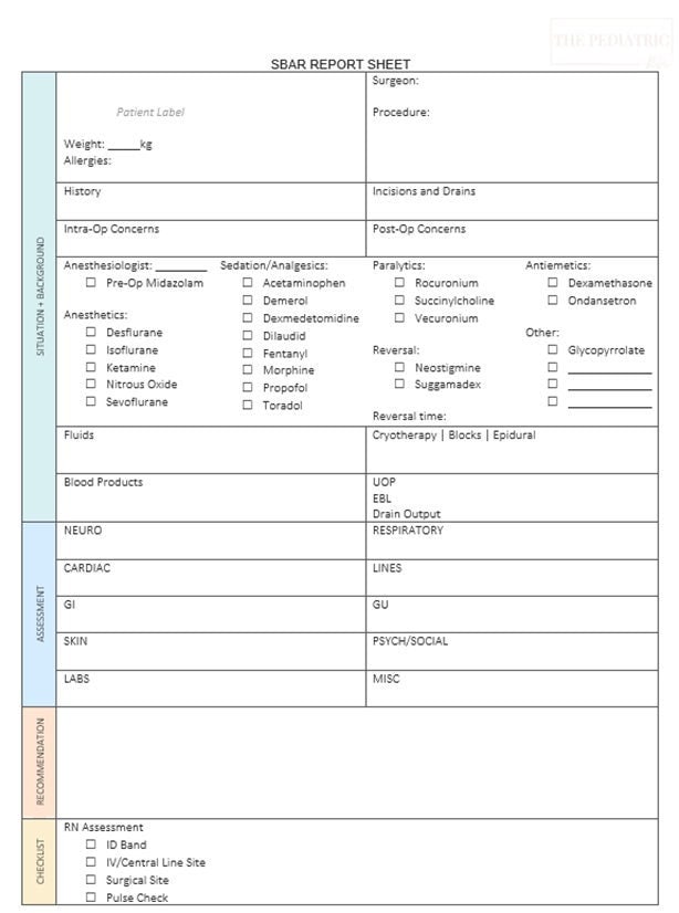 PACU SBAR Report Sheet - Editable - Etsy
