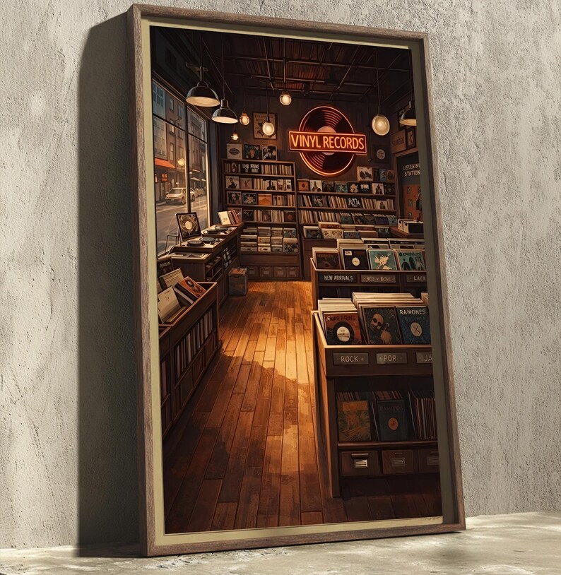Retro Vinyl Record Store Poster, Vintage Music Shop Wall Art, Aesthetic ...