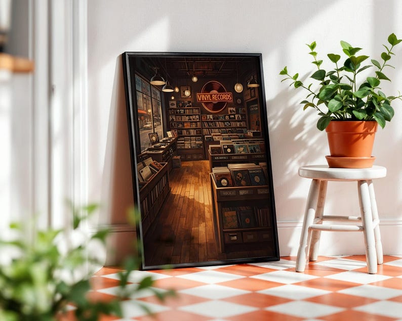 Retro Vinyl Record Store Poster, Vintage Music Shop Wall Art, Aesthetic ...