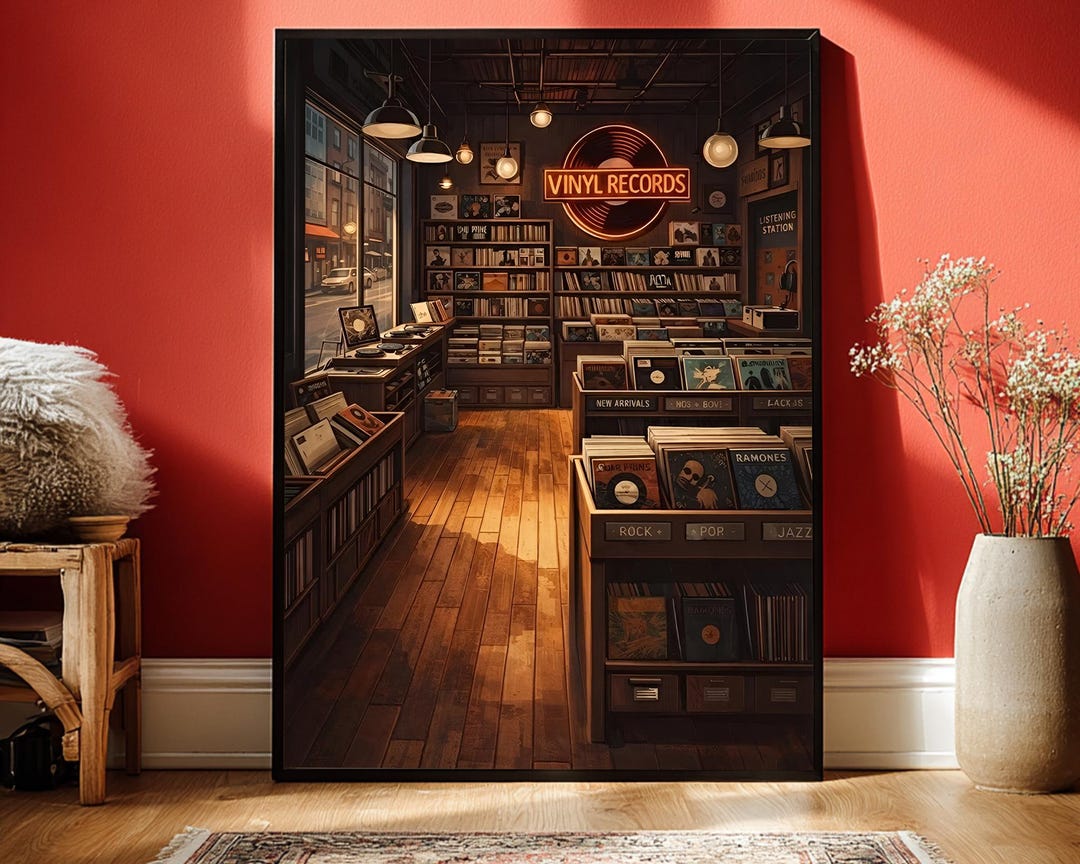 Retro Vinyl Record Store Poster, Vintage Music Shop Wall Art, Aesthetic ...