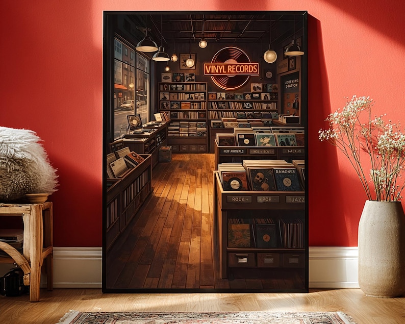 Retro Vinyl Record Store Poster, Vintage Music Shop Wall Art, Aesthetic ...