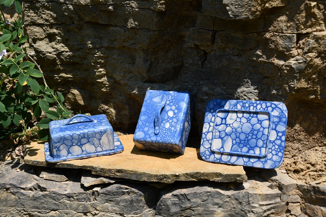 Handmade Unique Ceramic Butter Dish bubbles With Butter Rim and Handle ...