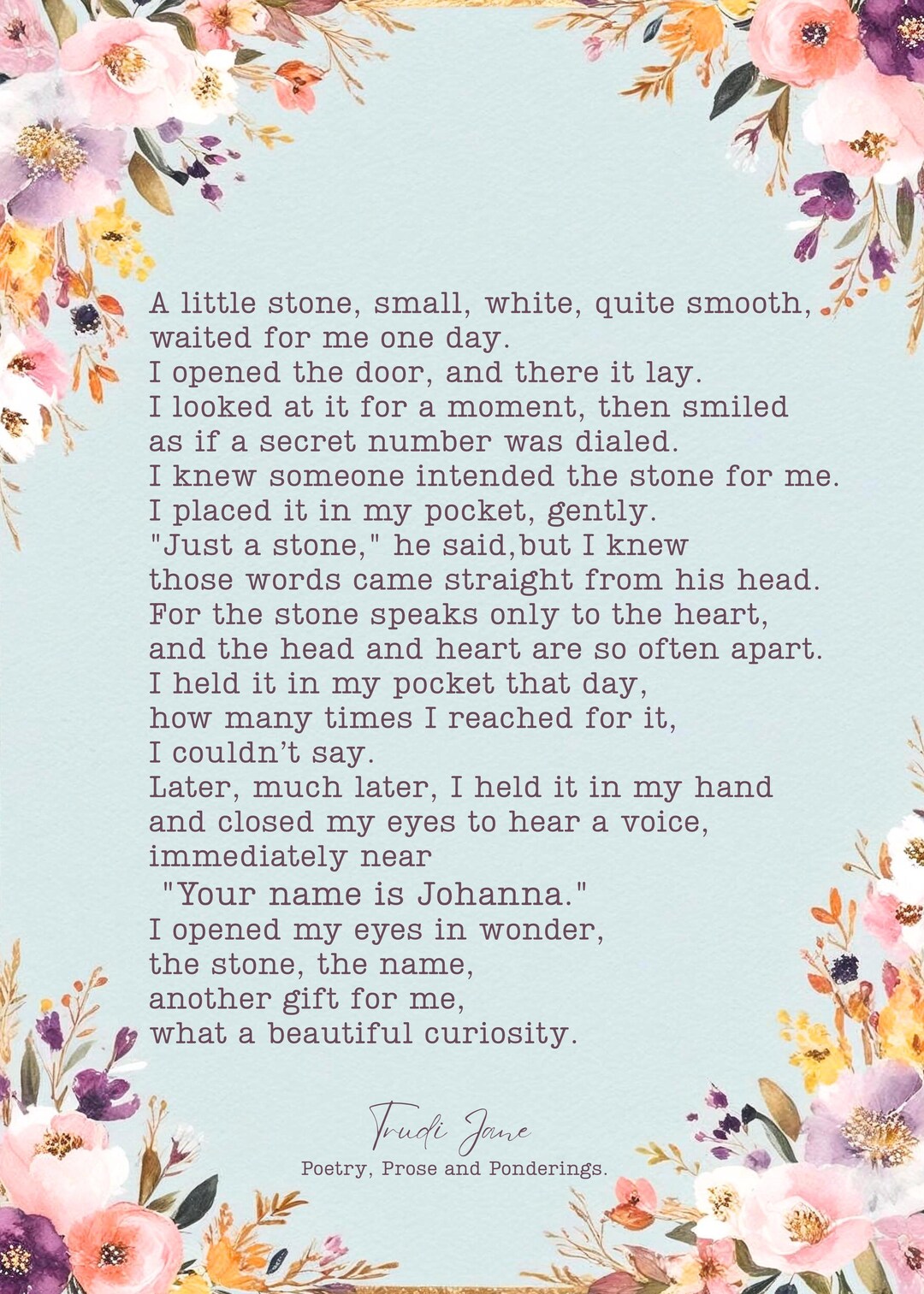 Poetry Art Card: 'the Stone' Poem Print, Ready to Frame - Etsy
