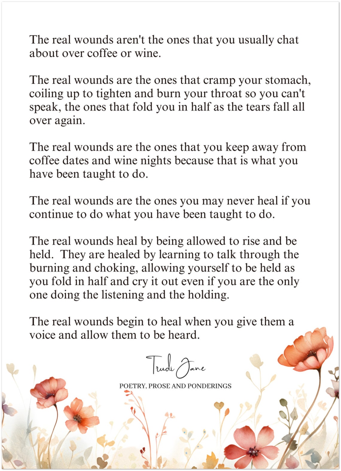 Thoughtful Poetry Card 5x7 by Trudi Jane Poetry 'expressing to Heal' is About the Releasing of ...