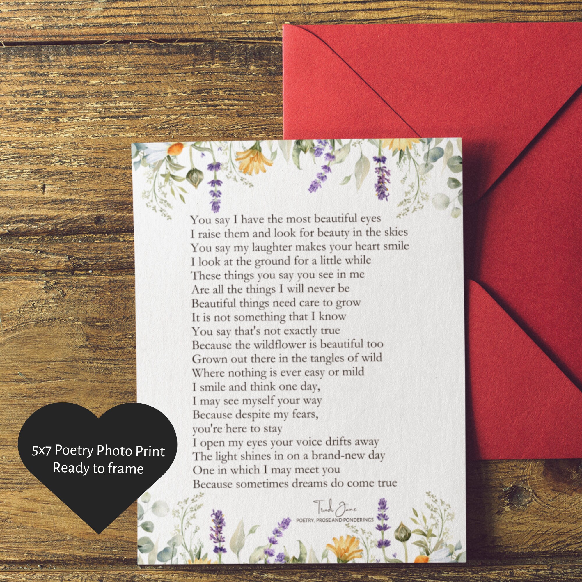 Wildflower 5x7 Poetry Card, Ready to Frame, Trudi Jane Poetry, Quotes ...