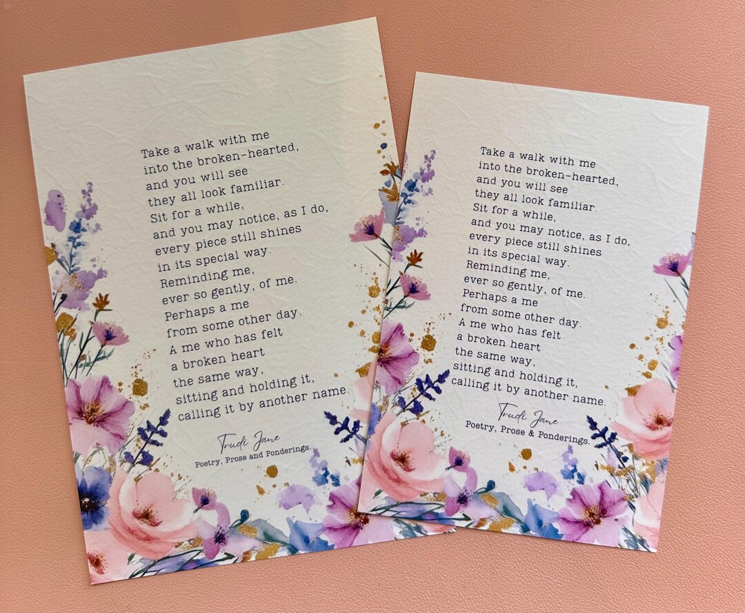Poetry Cards, 'take a Walk' by Trudi Jane, 4x6 or 5x7, Designed ...
