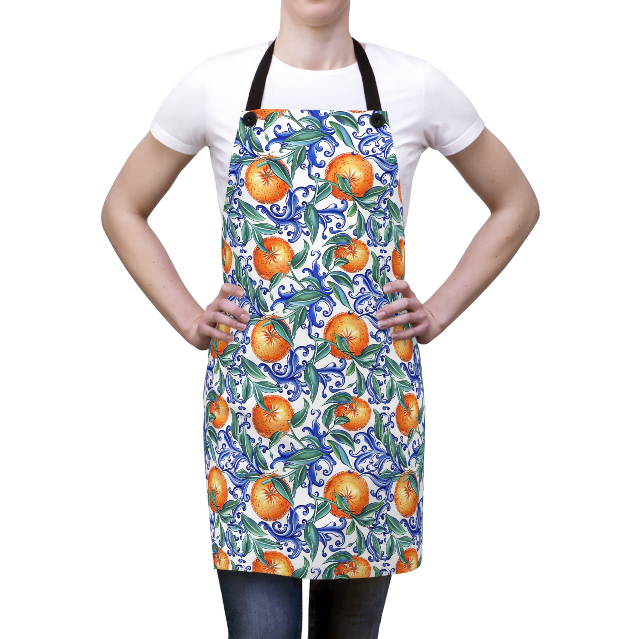 Ladies Cooking Apron in Oranges Italian Style, Mediterranean Style Male ...