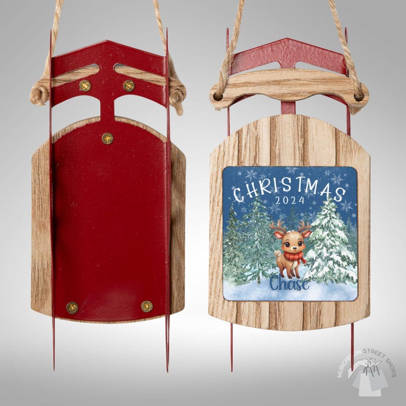 2026 Christmas Keepsake Deer Ornament Personalized Wooden Sled Forest ...