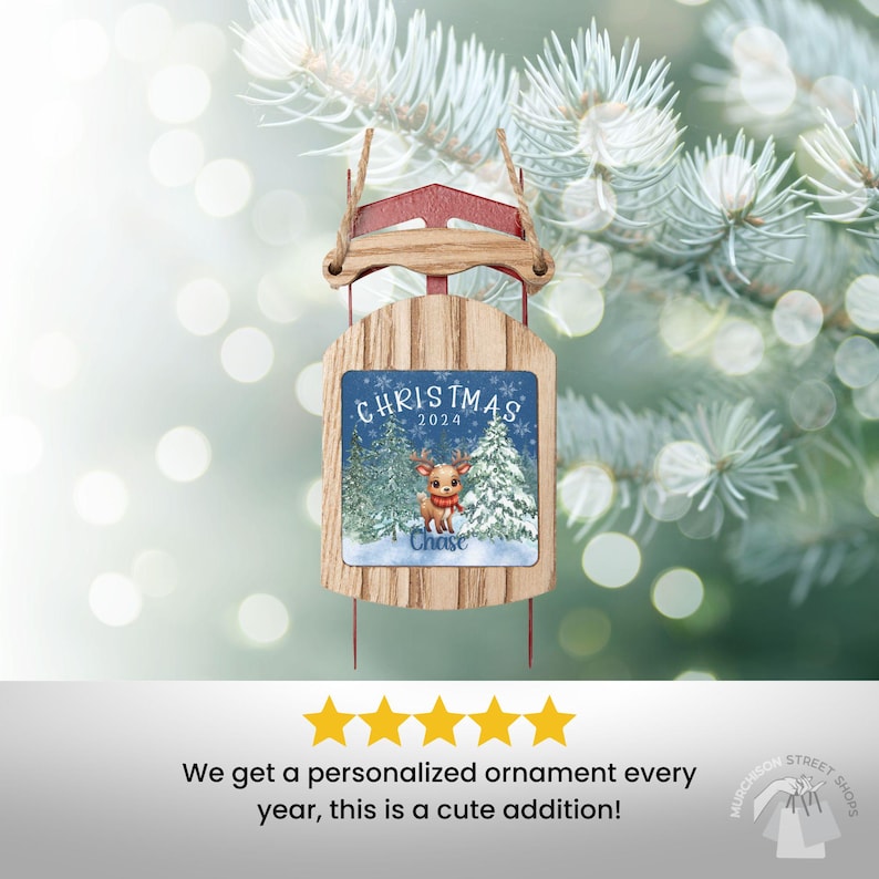 2026 Christmas Keepsake Deer Ornament Personalized Wooden Sled Forest ...