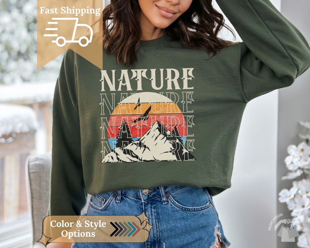 Nature Sunset Graphic Crewneck Sweatshirt for Camping Lover Mountain ...