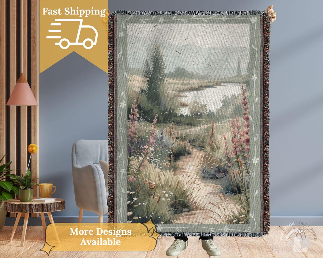 Rustic Home Decor Cottage Core Nature Wall Art Cozy Throw Blanket Woven ...