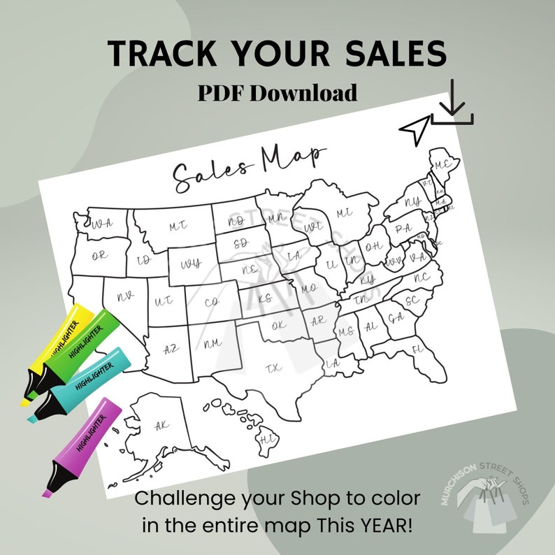 Printable US Sales Map Digital Download Map Small Business Sales Map ...