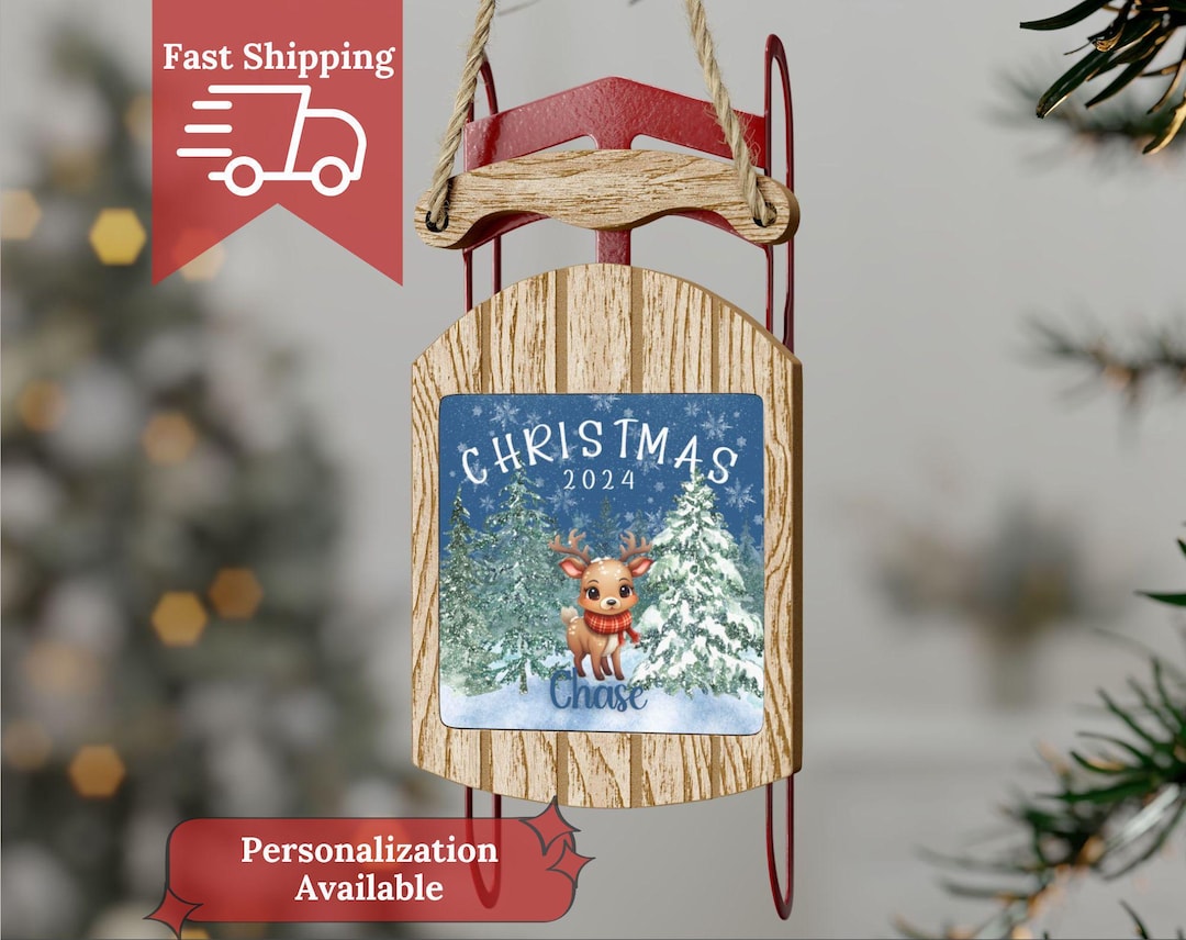 2026 Christmas Keepsake Deer Ornament Personalized Wooden Sled Forest ...