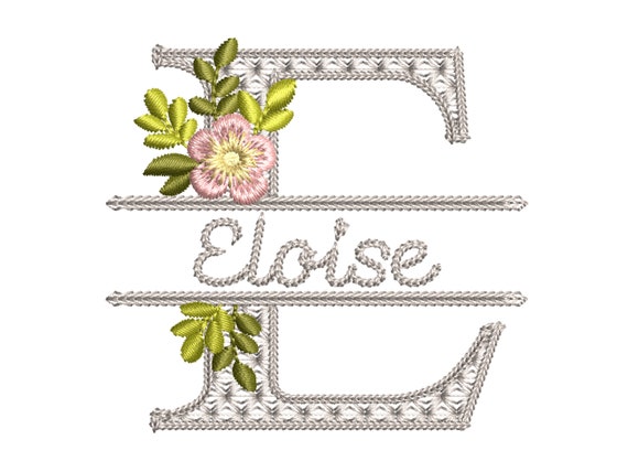 Letter E Split Monogram for Machine Embroidery Flower Motif - Etsy