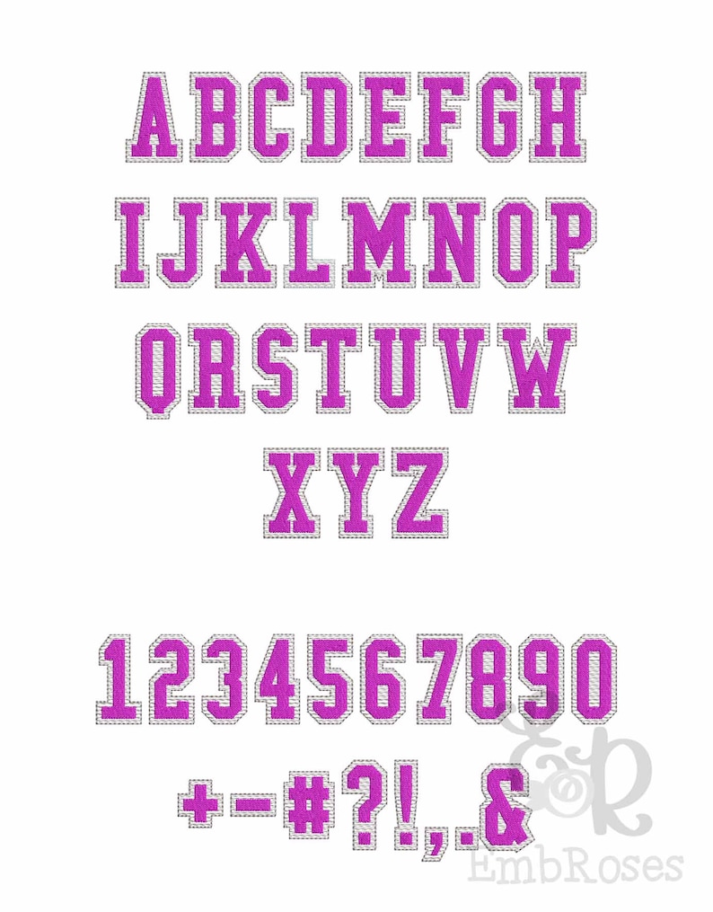 Narrow College Font Athletic Block Machine Embroidery Sport Alphabet ...