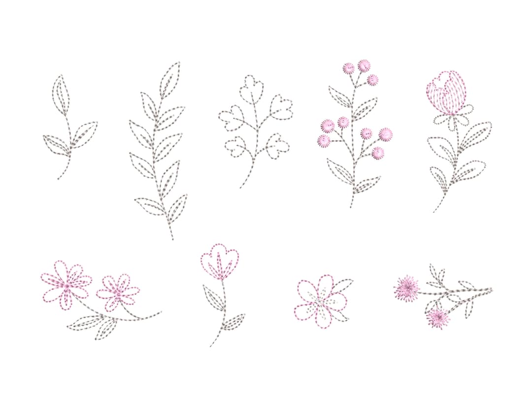 Flower Mini Embroidery Designs Set 45 Individual Sketch Files for Machine Embroidery Design 5 ...