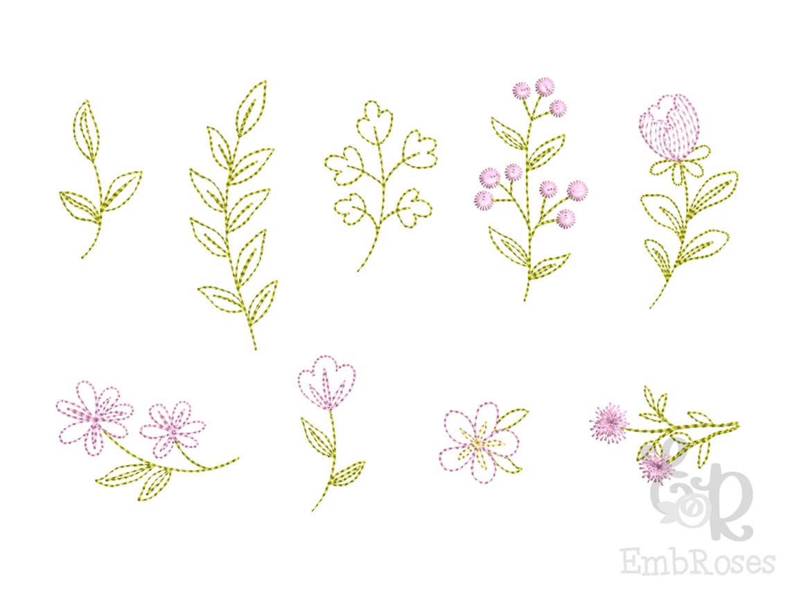 Flower Mini Embroidery Designs Set 45 Individual Sketch Files - Etsy
