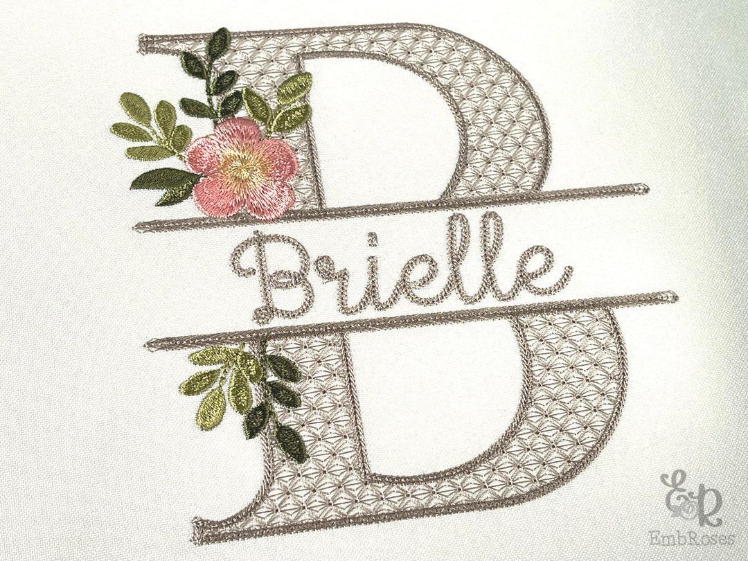 A-Z Split Monogram for Machine Embroidery Flower Motif Alphabet 5 Sizes ...