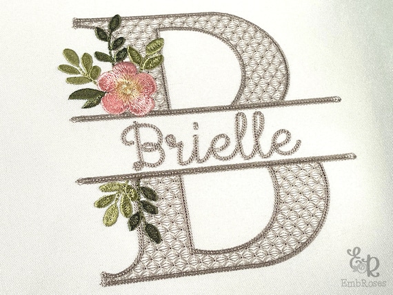 A-Z Split Monogram for Machine Embroidery Flower Motif - Etsy