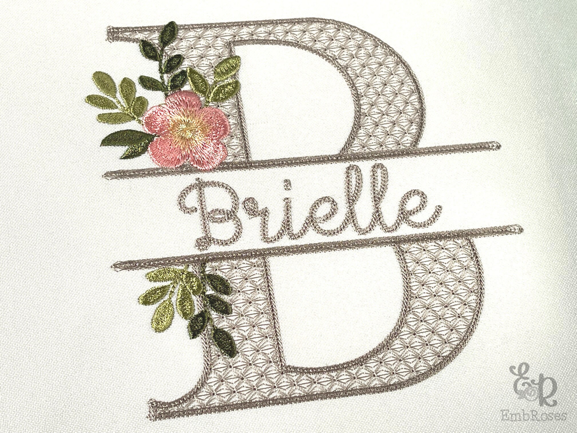 A-Z Split Monogram for Machine Embroidery Flower Motif Alphabet 5 Sizes ...