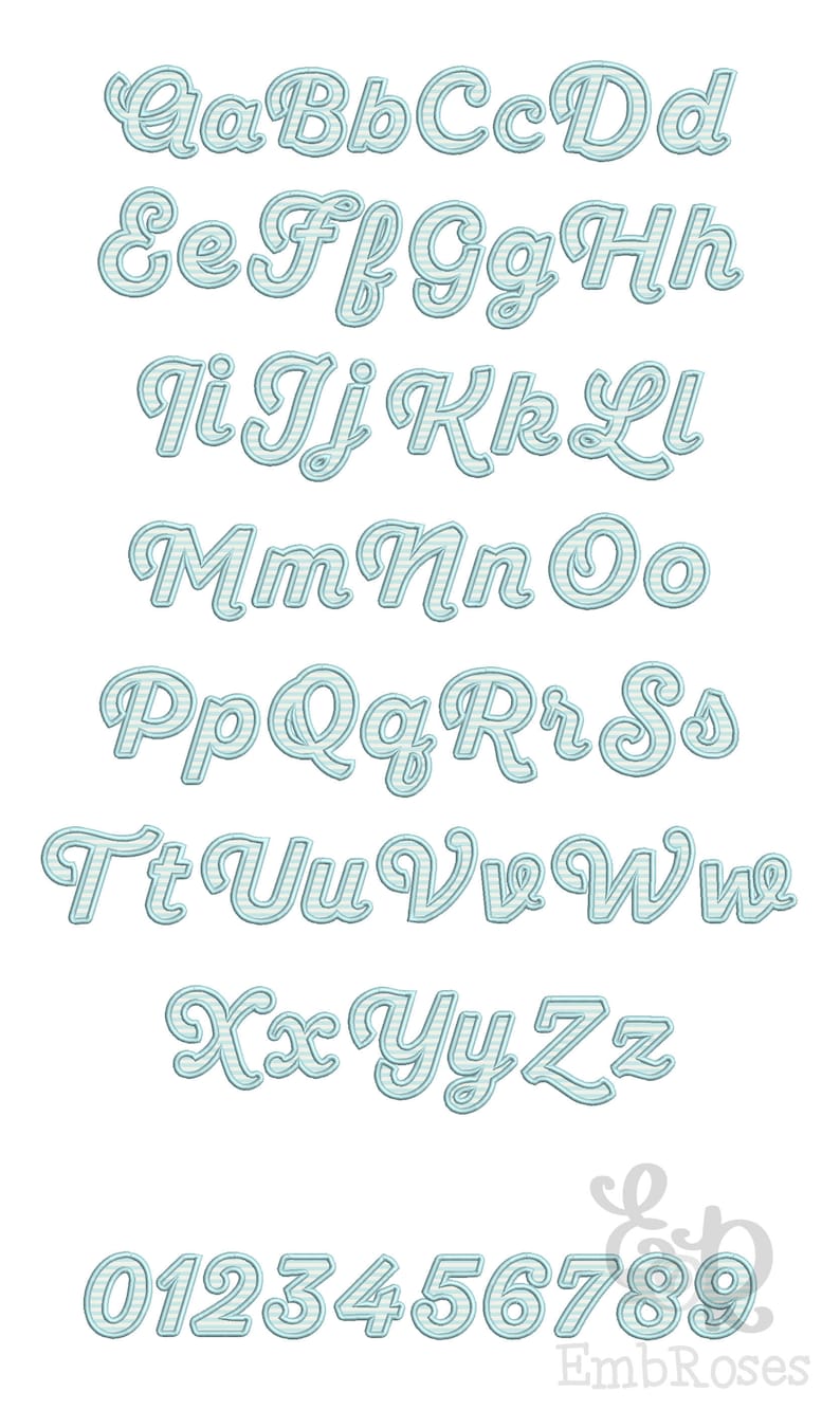 Satin Applique Font Machine Embroidery Alphabet 4 Sizes: 2", 3", 4", 5 ...