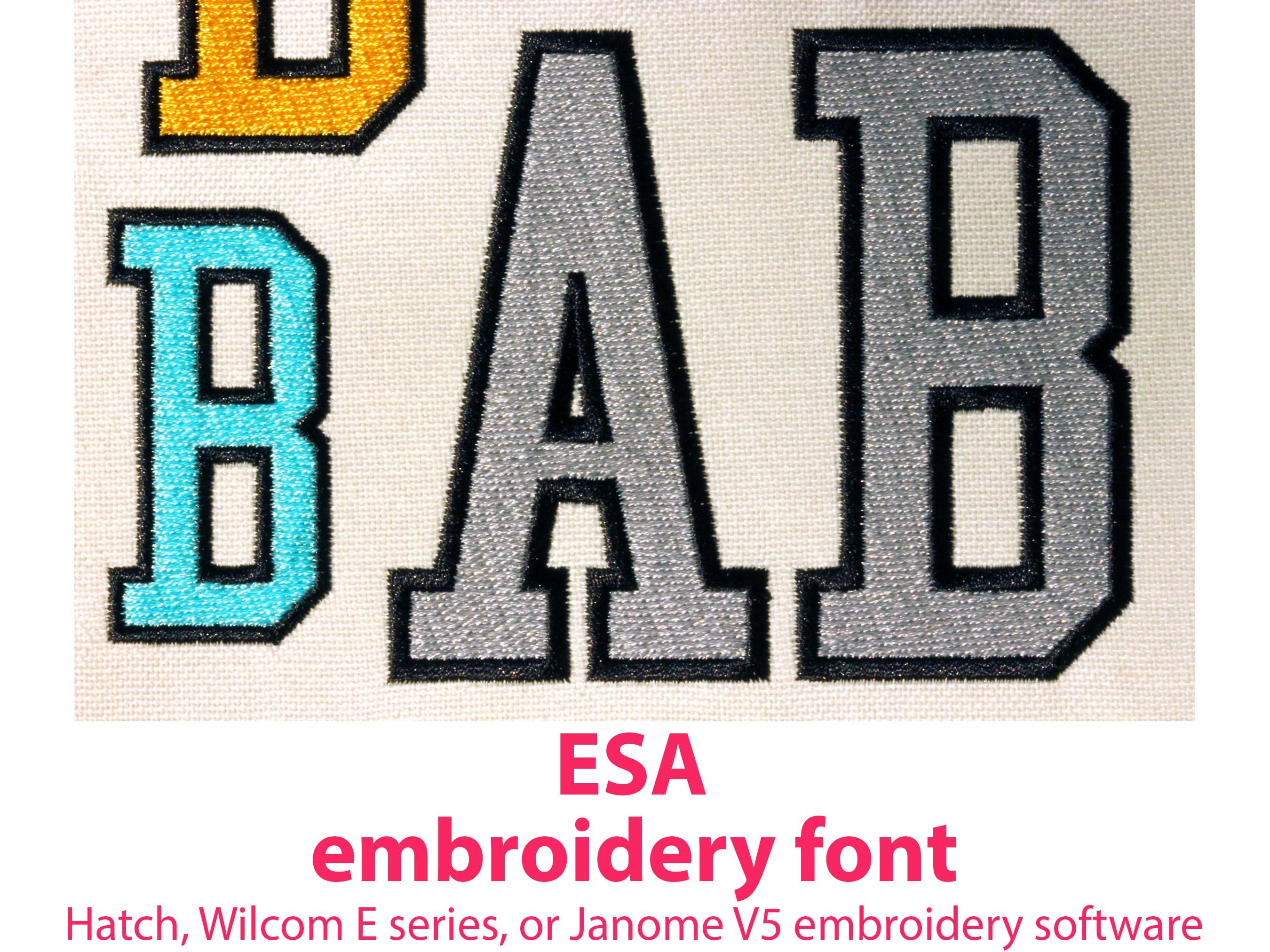 ESA Font! Narrow College Font With Outline Machine Filled Embroidery ...