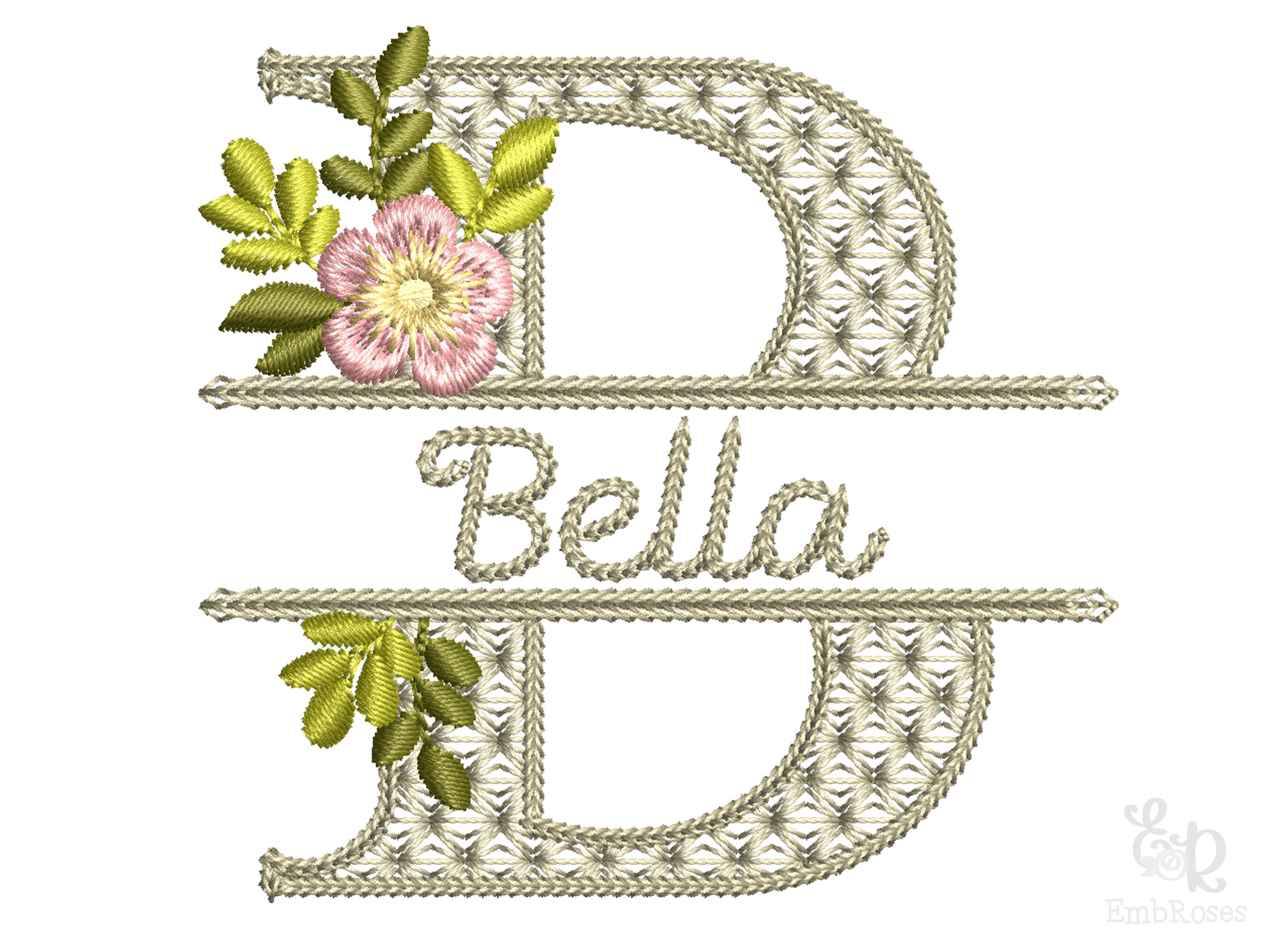 A-Z Split Monogram for Machine Embroidery Flower Motif Alphabet 5 Sizes ...