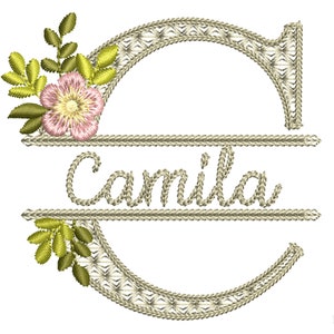 A-Z Split Monogram for Machine Embroidery Flower Motif Alphabet 5 Sizes ...