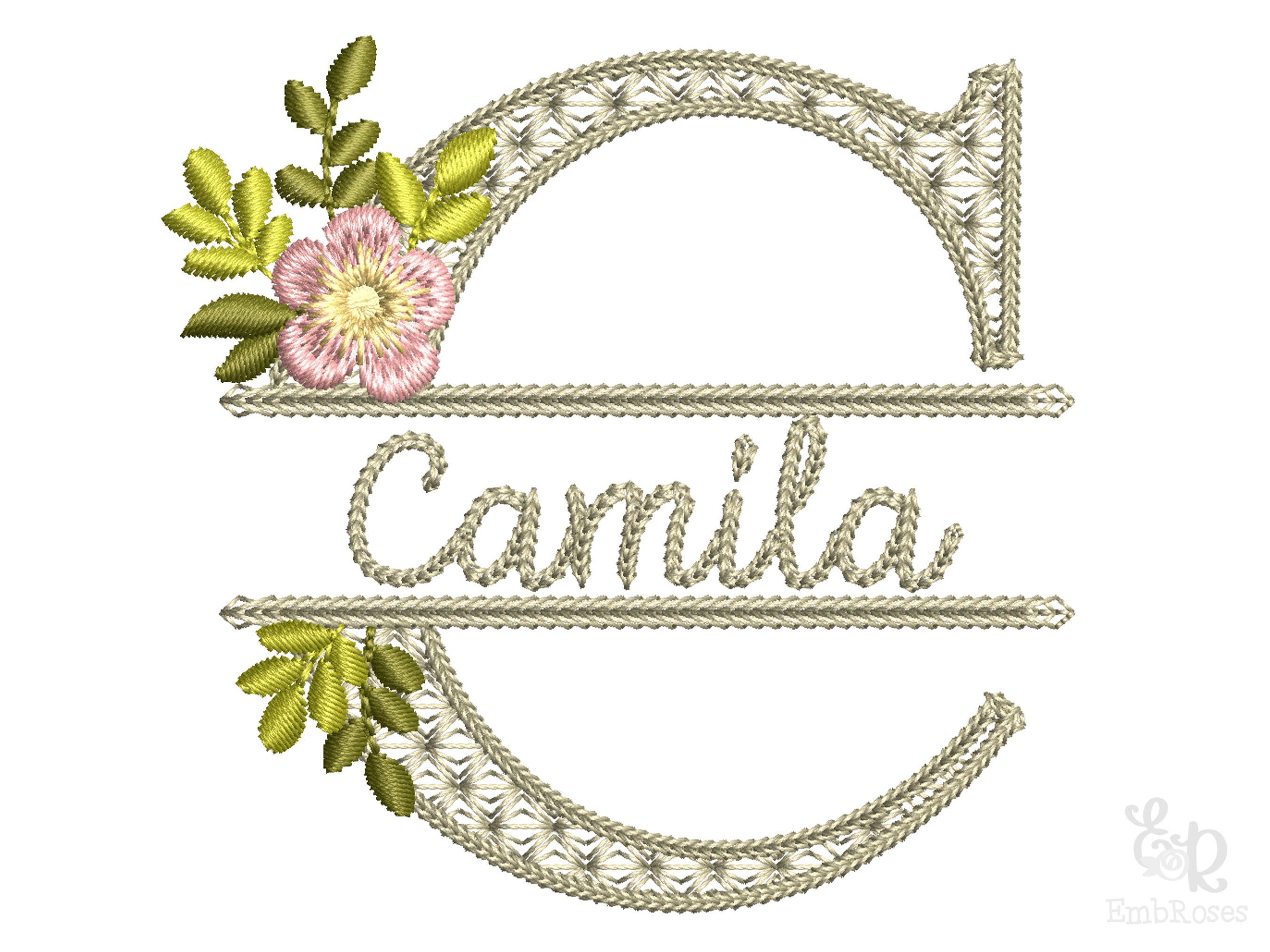 A-Z Split Monogram for Machine Embroidery Flower Motif Alphabet 5 Sizes ...