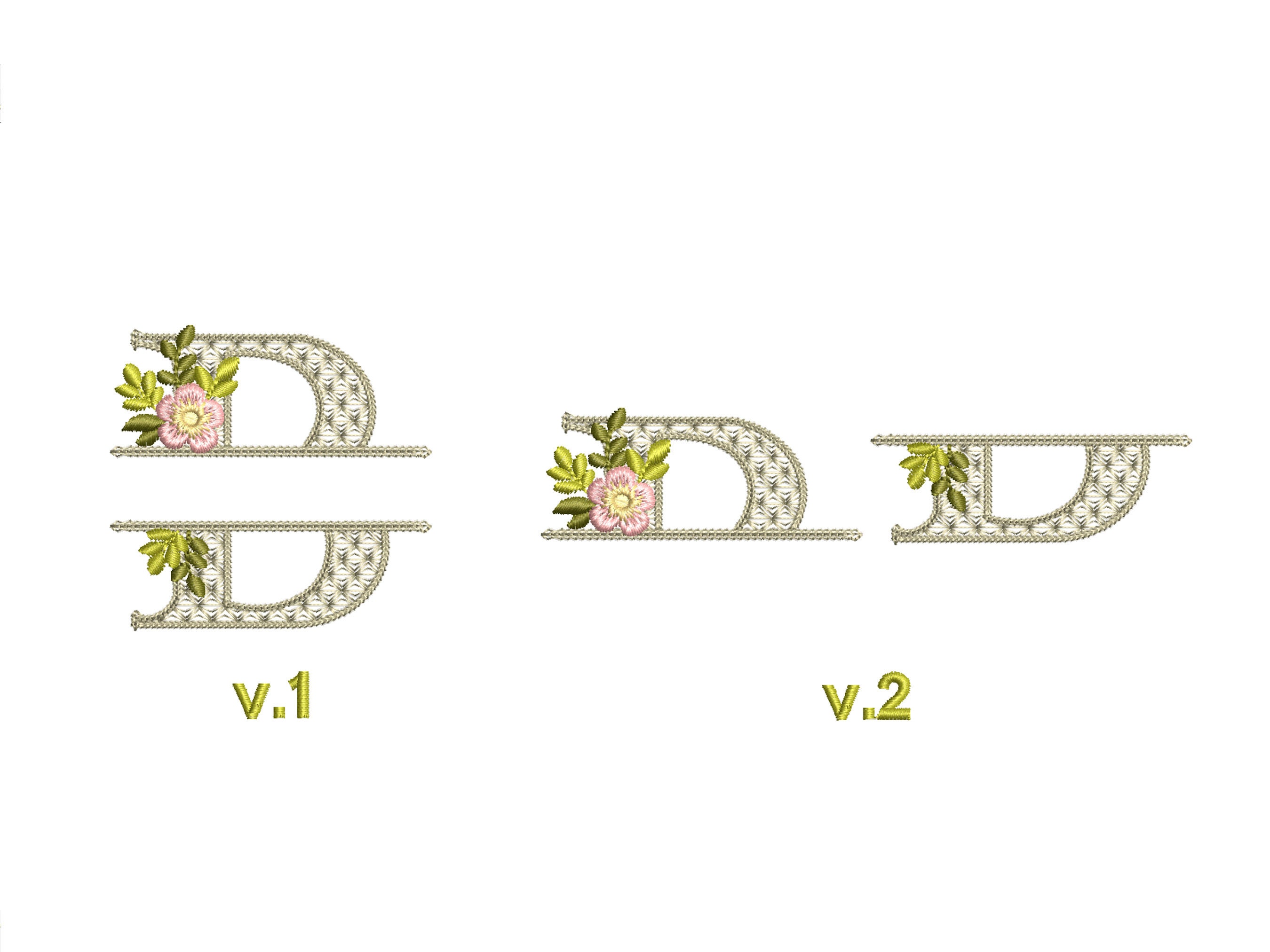 A-Z Split Monogram for Machine Embroidery Flower Motif Alphabet 5 Sizes ...