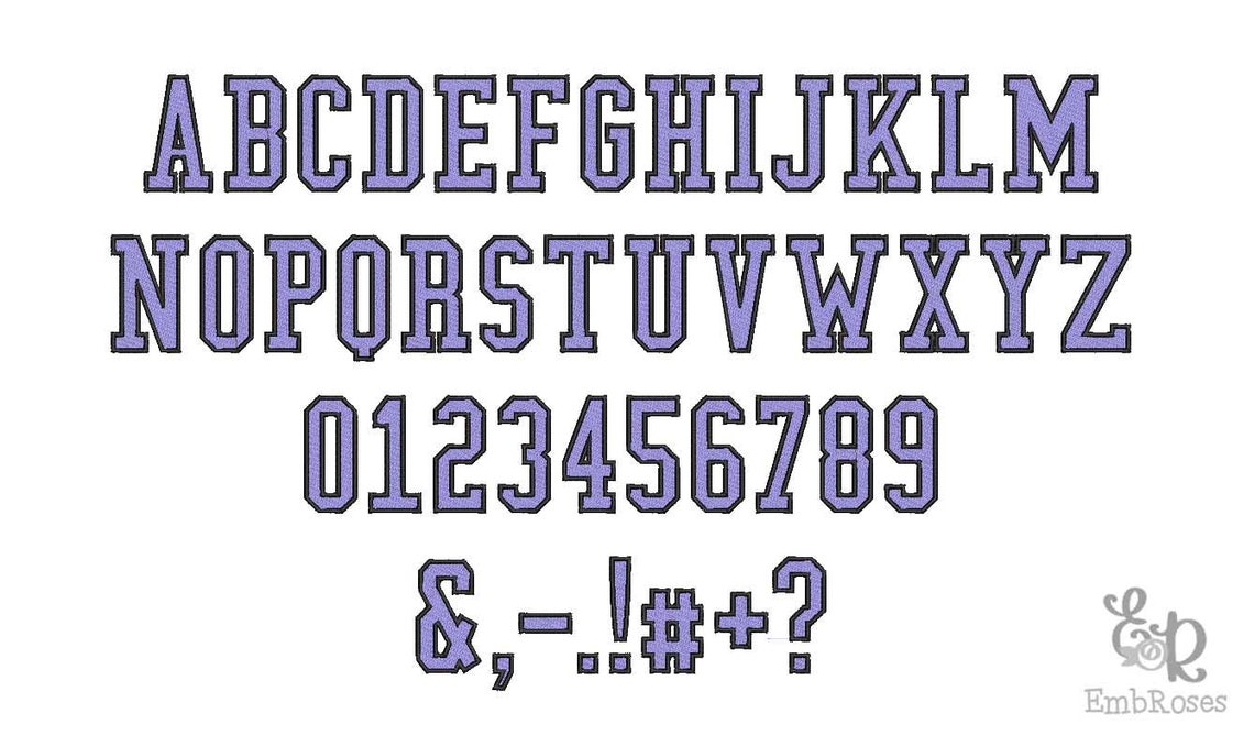 Narrow College Font With Outline Machine Filled Embroidery - Etsy