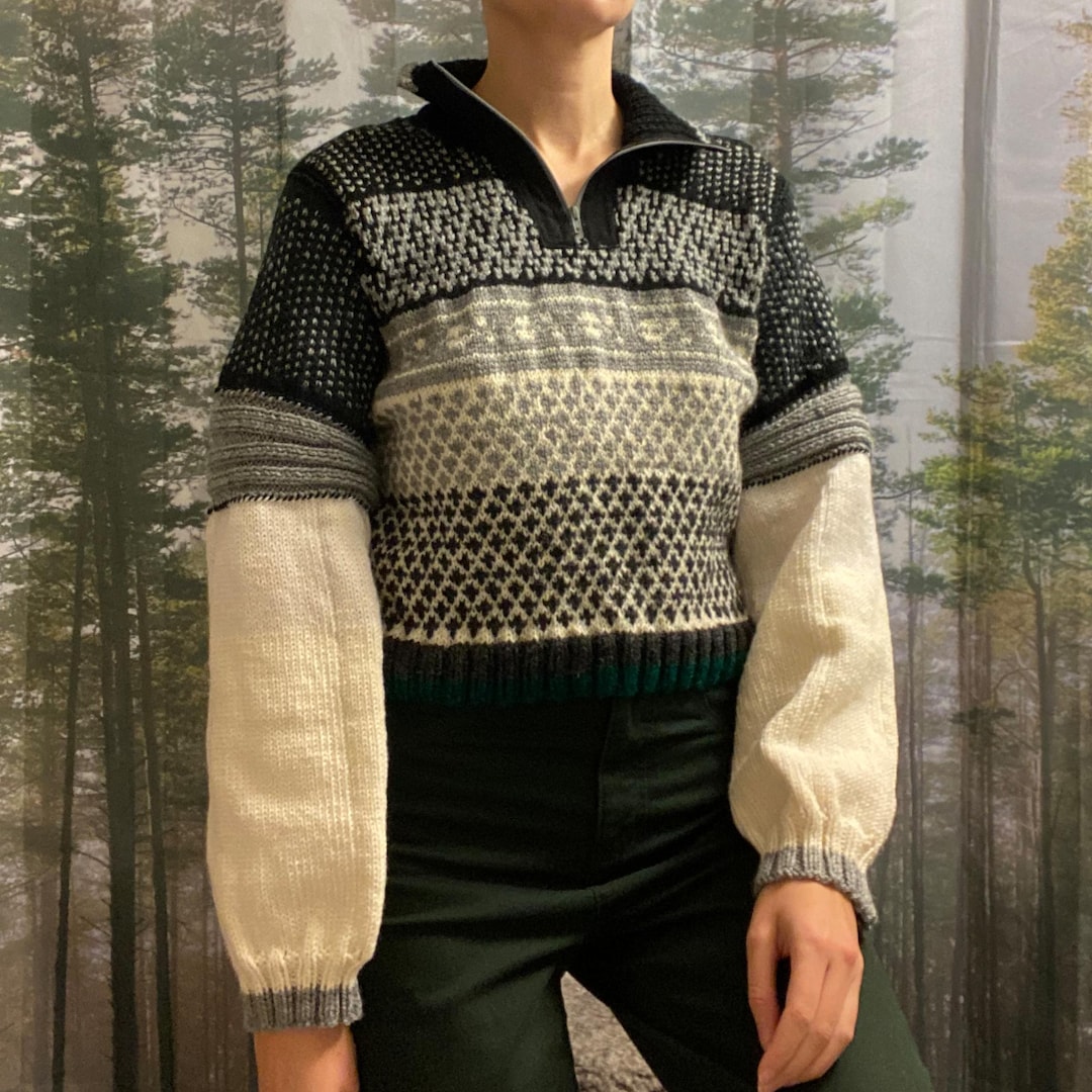 Cozy Fair Isle Cropped Sweater, Sustainable Handknit Winter Jumper ...