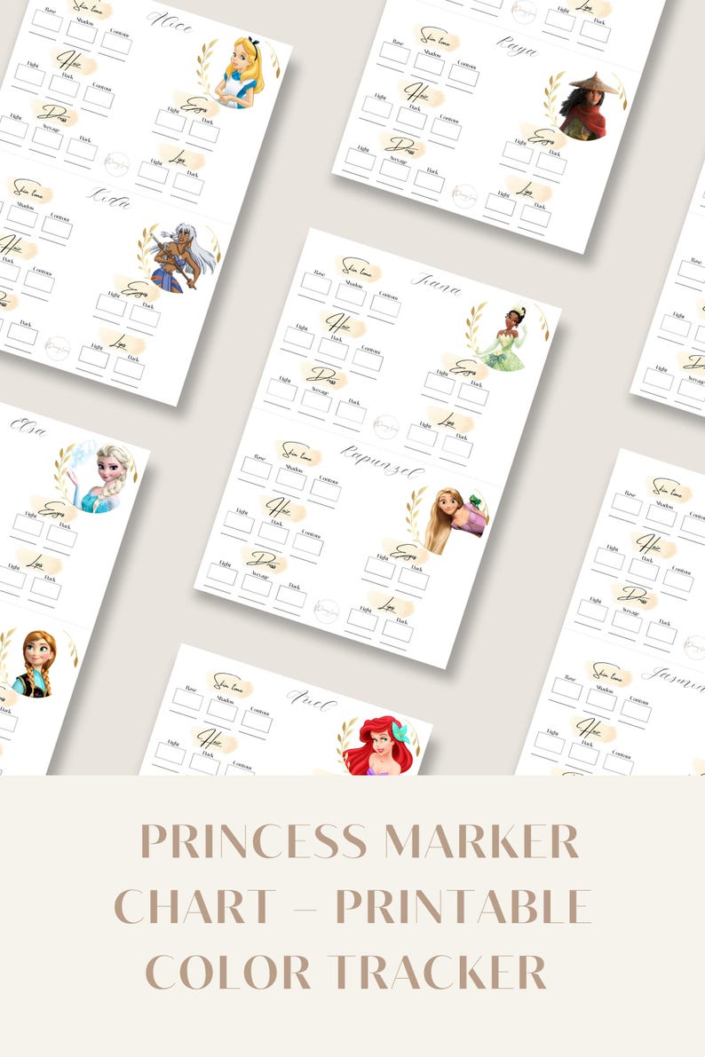 Disney Princess-markeringskaart – afdrukbare Color Tracker (A4, 2 per ...