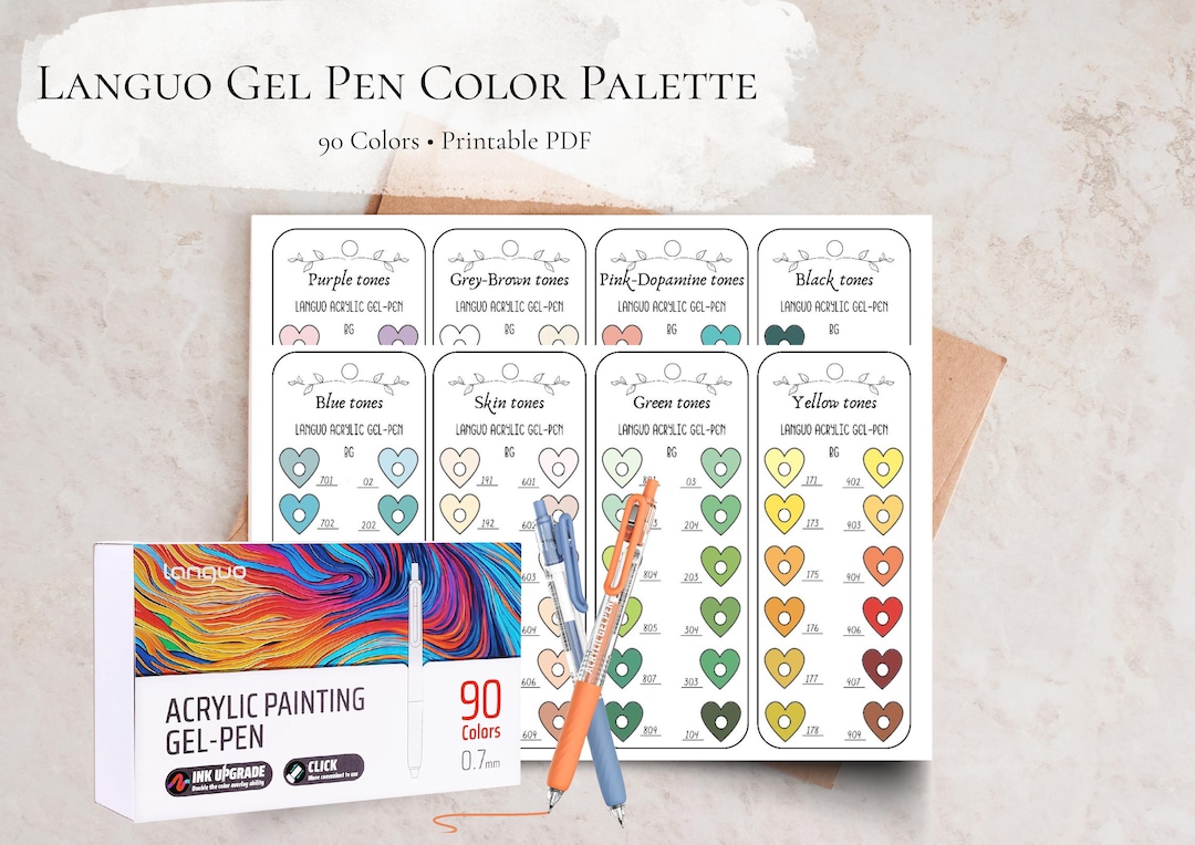 Languo 90 Color Swatch Chart – Printable Gel Pen Palette PDF - Etsy