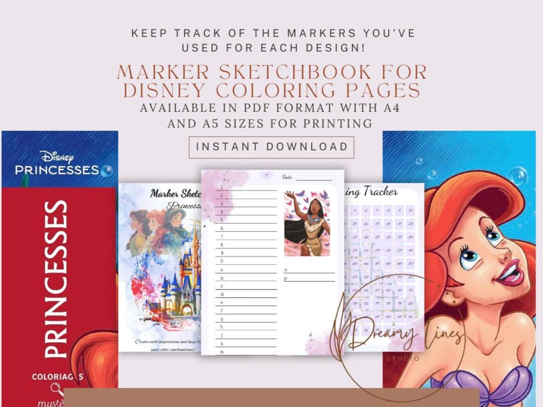 Princesses Coloring Book Marker Tracker: A4/A5 Printable (digital ...