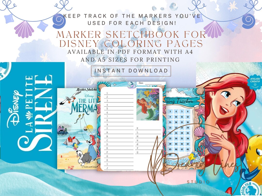 La Petite Sirène Coloring Book Marker Tracker: A4/A5 Printable (digital ...