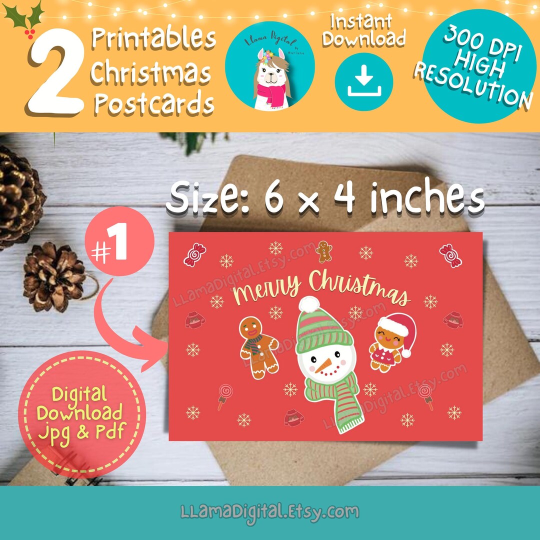 6x4 Set of 2 Printable Christmas Postcards, Digital Download Postcards ...