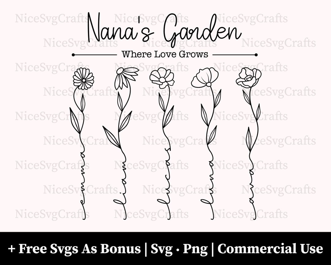 Nanas Garden Where Love Grows Svg, Png Files, Gift for Grandmother Svg, Wildflower Svg, Custom ...
