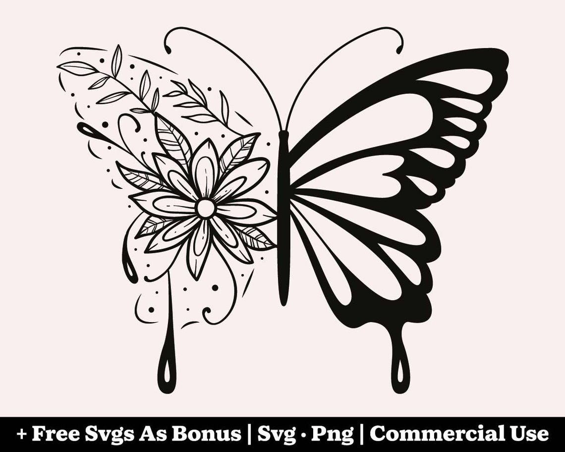Floral Wing SVG, Butterfly Bloom PNG, Nature-inspired Split Cut File ...