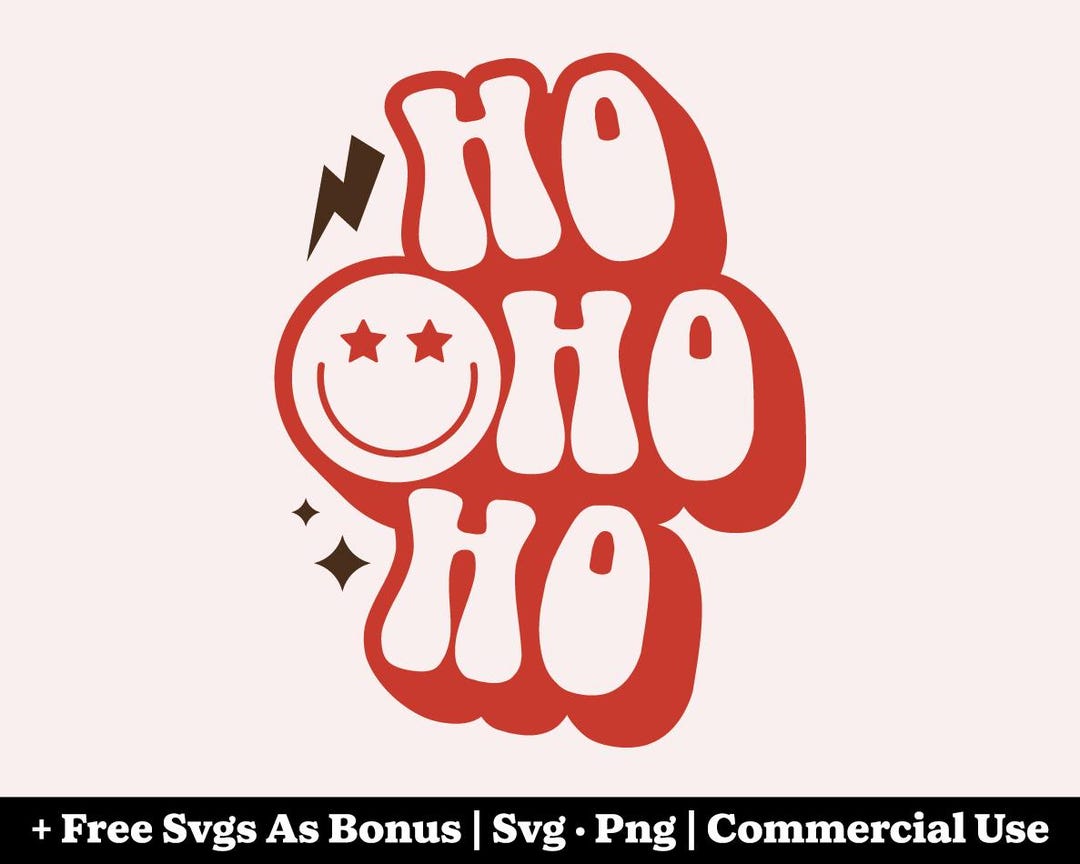 Ho Ho Ho, SVG PNG Bundle, Groovy Christmas, Smiley Face, Xmas Shirt ...
