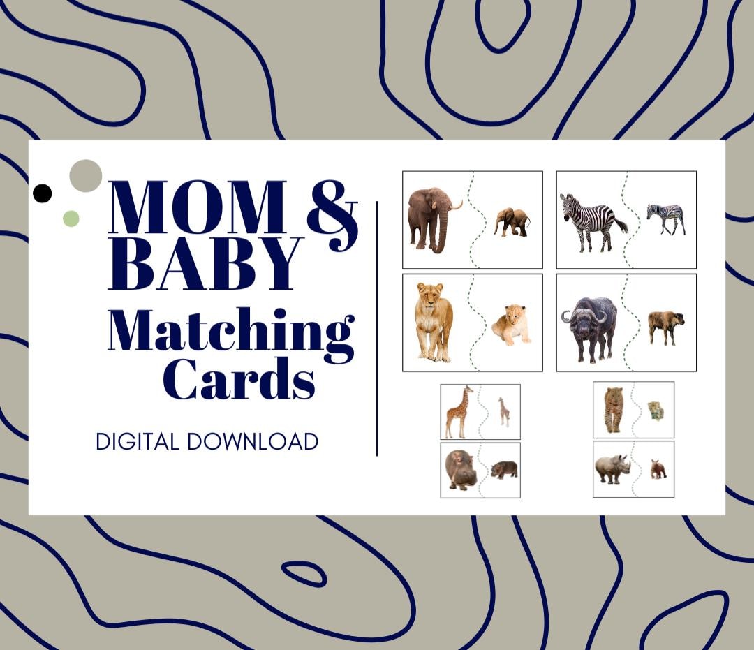 Mom & Baby Animal Matching Cards - Etsy