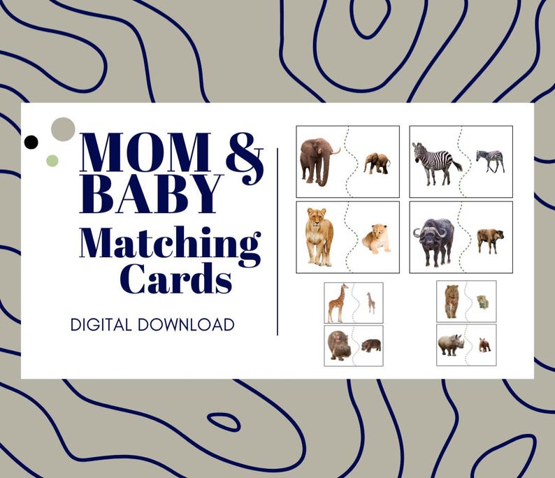 Mom & Baby Animal Matching Cards - Etsy