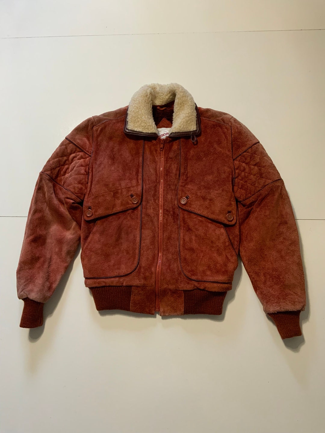 Vintage 80s Geronimo Suede Leather Sherpa Lined Bomber Flight Jacket Sz ...