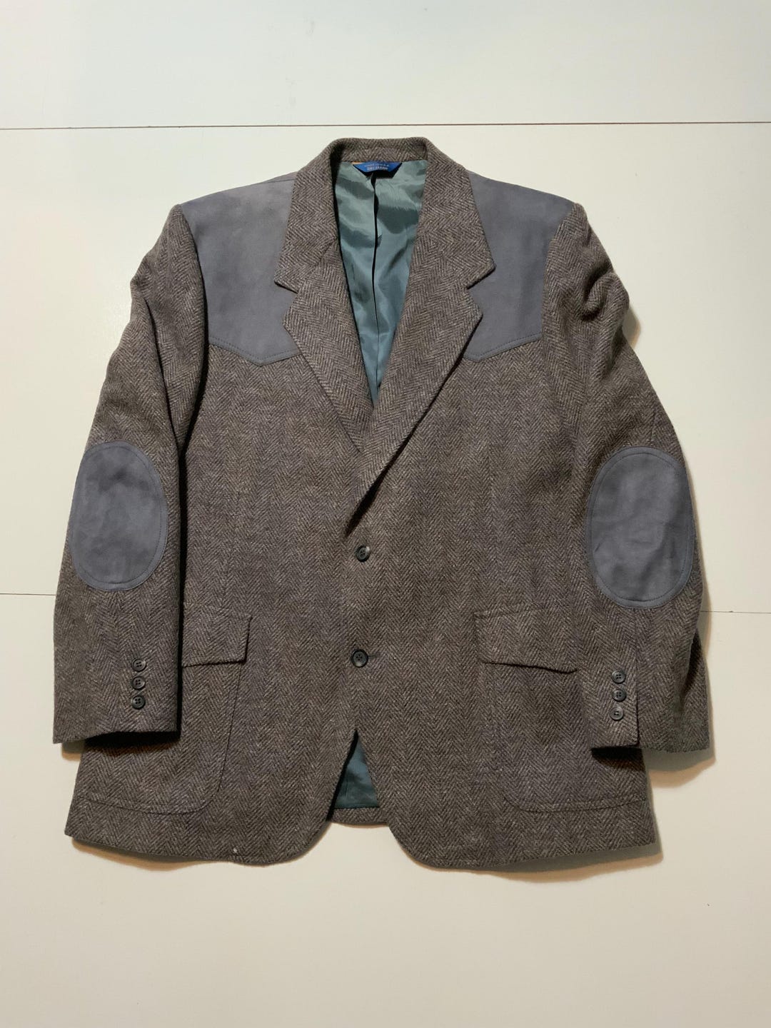 Vintage Pendleton Herringbone Western Suede Trim Wool Country Coat ...